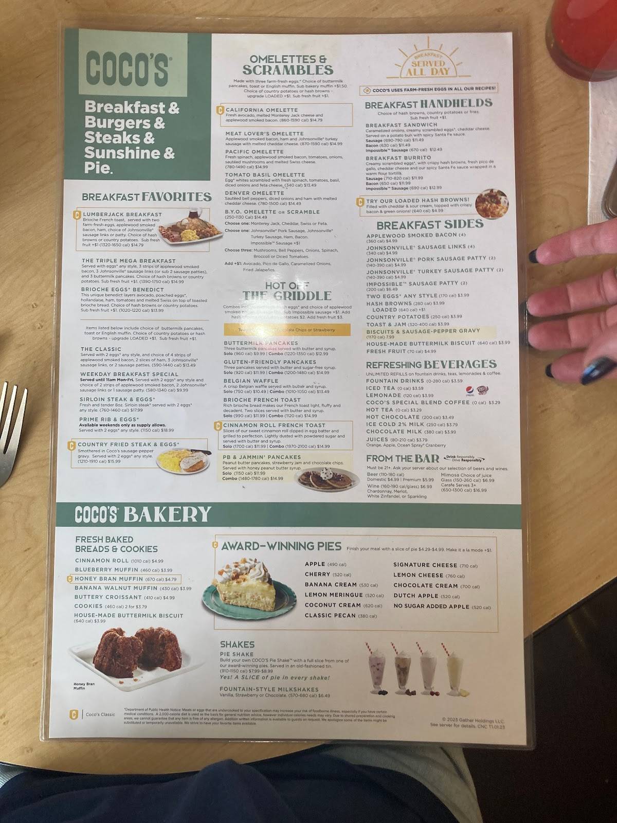 Menu at Coco's Bakery Restaurant, Tucson, 7250 N Oracle Rd