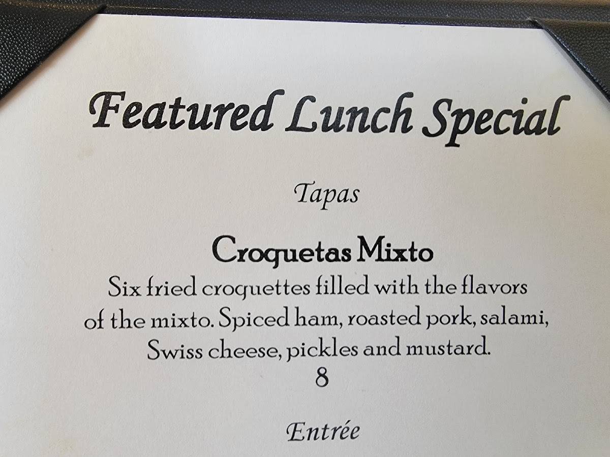 Menu at Columbia Restaurant, Sarasota