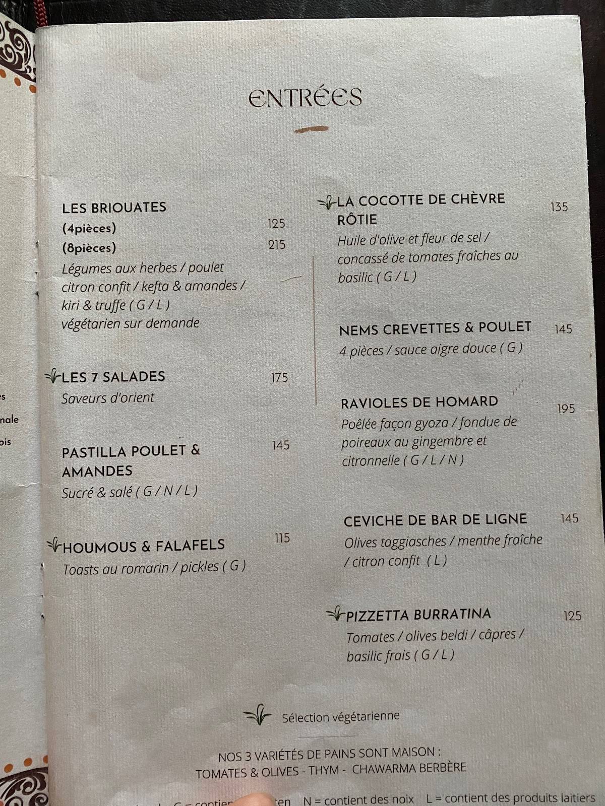 Carta del club Comptoir Darna, Marrakech