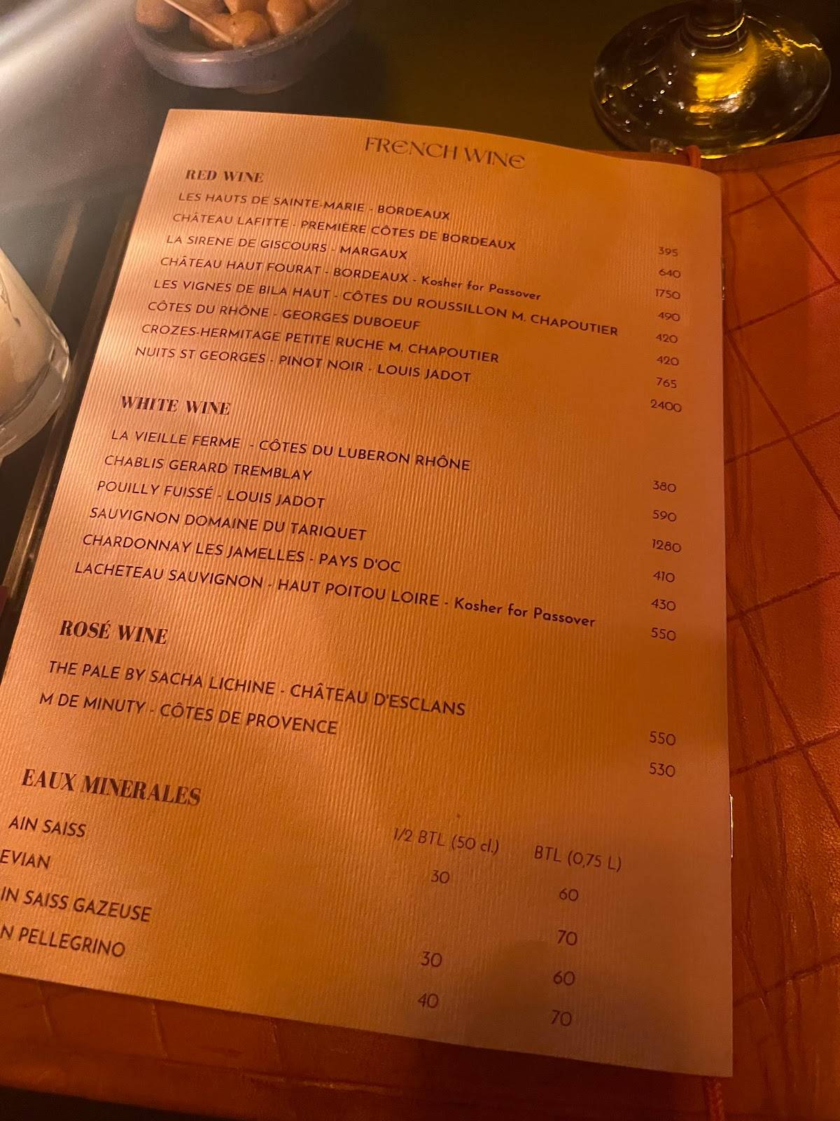 Carta del club Comptoir Darna, Marrakech