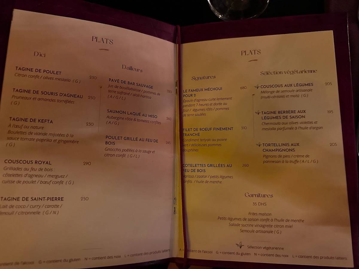 Carta del club Comptoir Darna, Marrakech