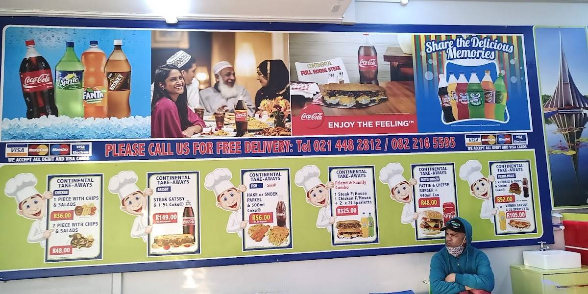 Menu at Continental Take-Away restaurant, Cape Town