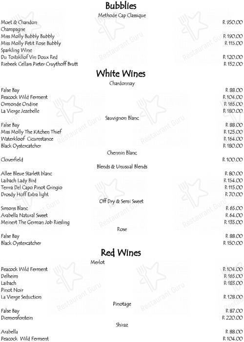 Menu at Cradle Moon Lakeside Game Lodge restaurant, Roodepoort