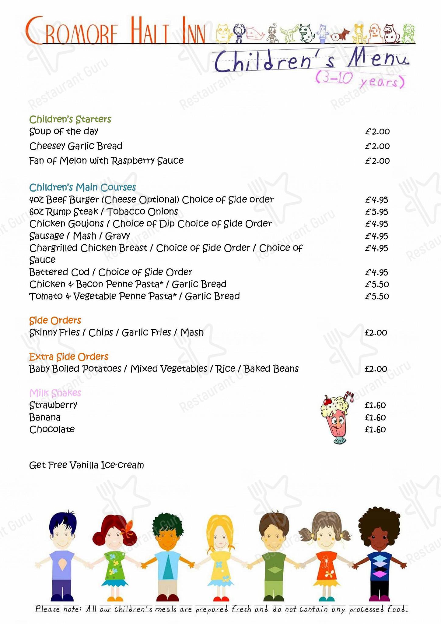 Menu at Cromore Halt Guest Inn pub & bar, Portstewart