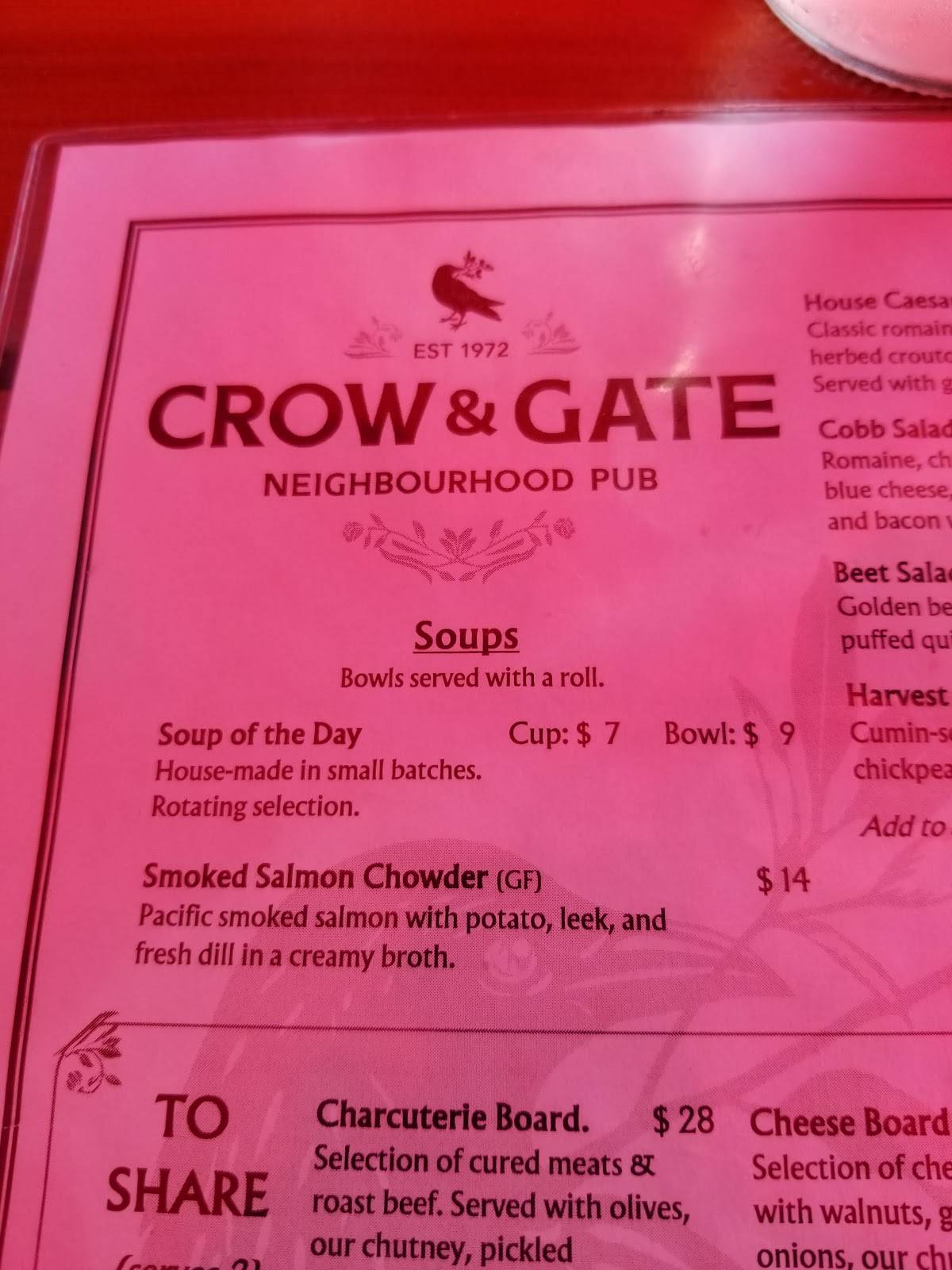 Menu at Crow & Gate Pub, Nanaimo