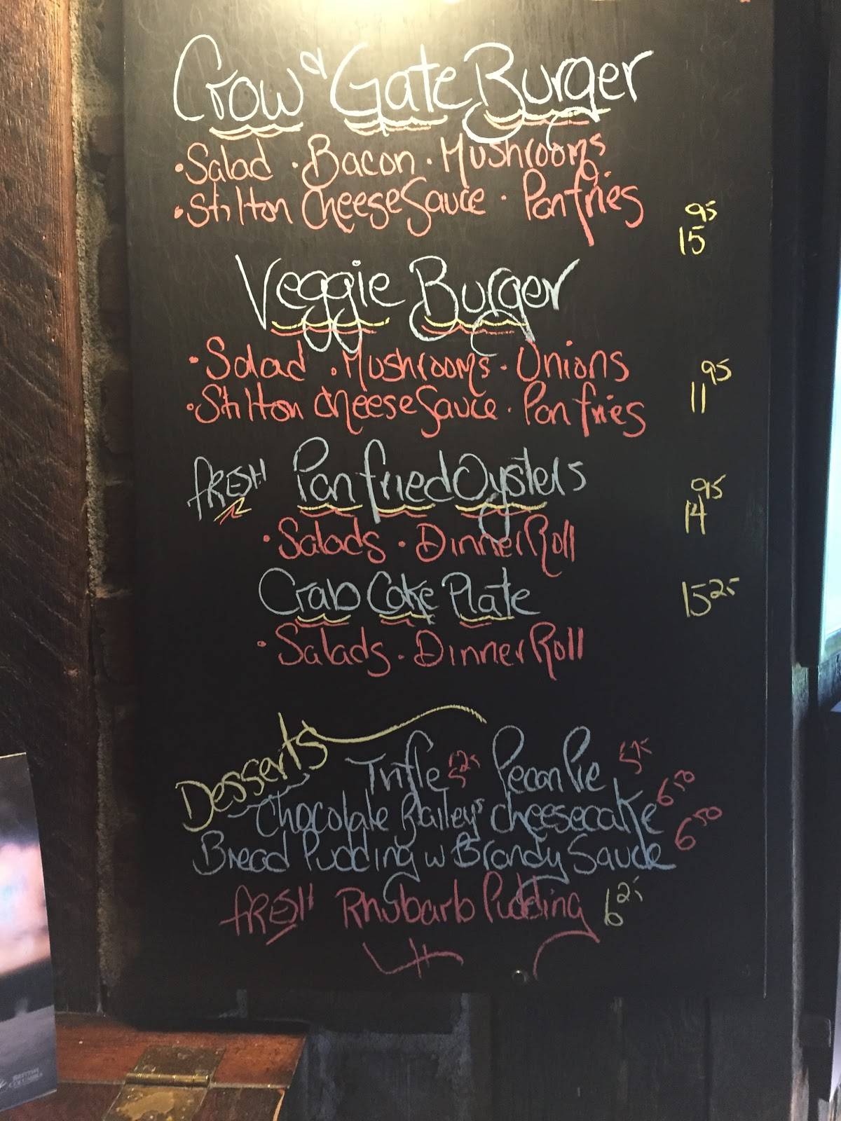 Menu at Crow & Gate Pub, Nanaimo