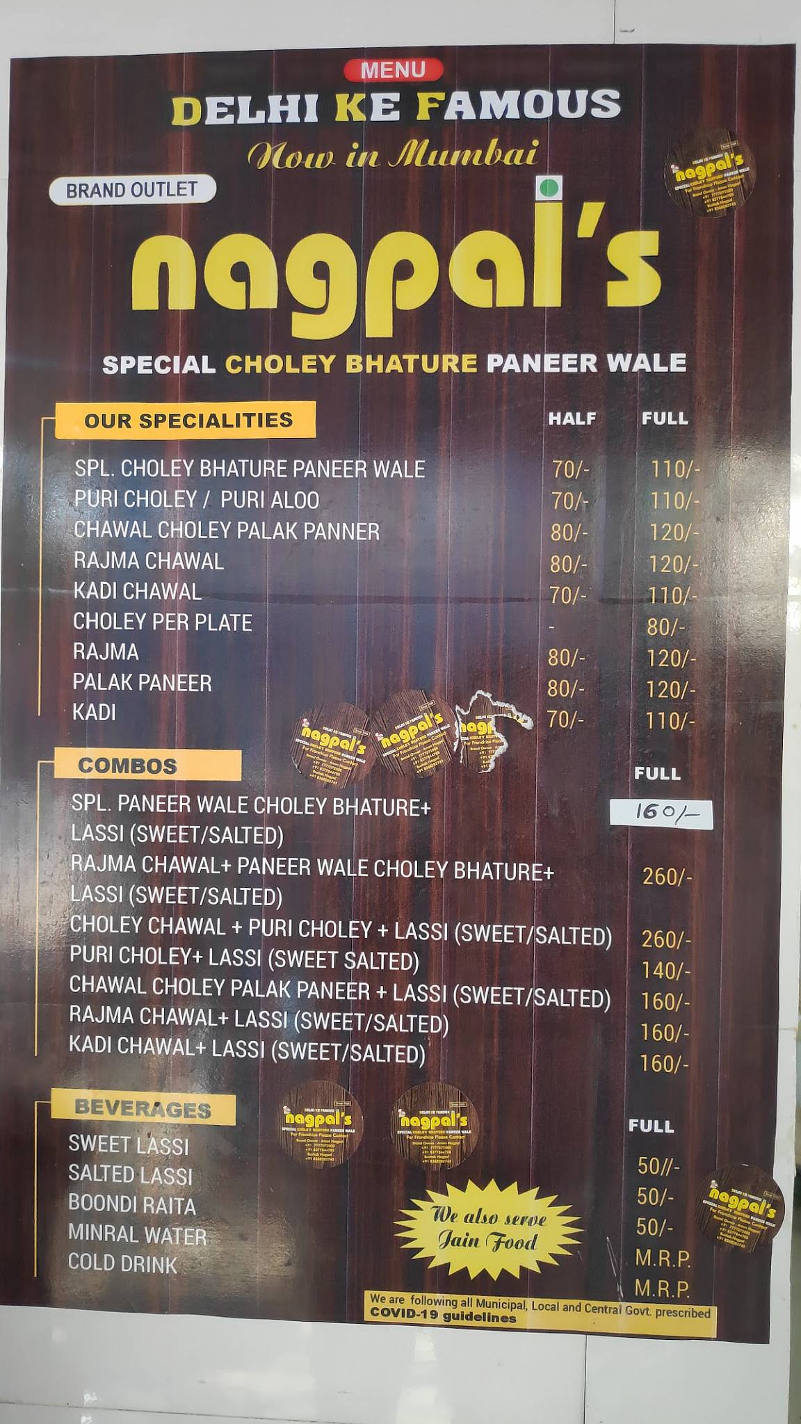 Menu at DELHI KE FAMOUS Nagpal's Chole Bhature, Mumbai