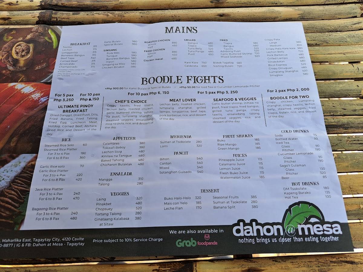 Menu at Dahon at Mesa - Tagaytay restaurant, Tagaytay