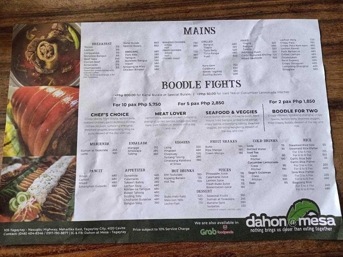 Menu at Dahon at Mesa - Tagaytay restaurant, Tagaytay