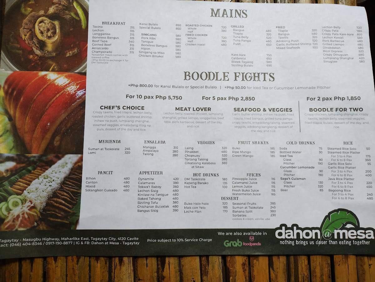 Menu at Dahon at Mesa - Tagaytay restaurant, Tagaytay