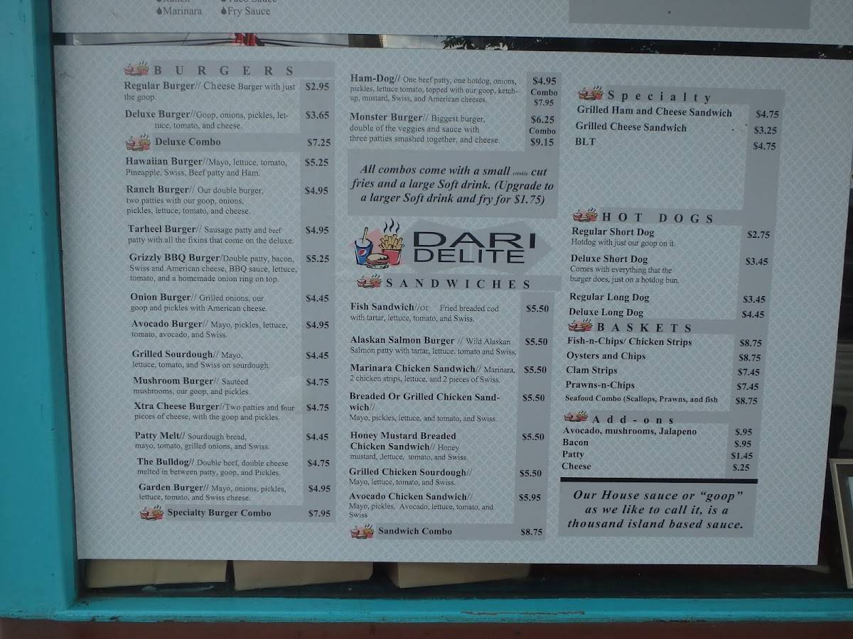 Menu at Dari Delite restaurant, Mount Vernon