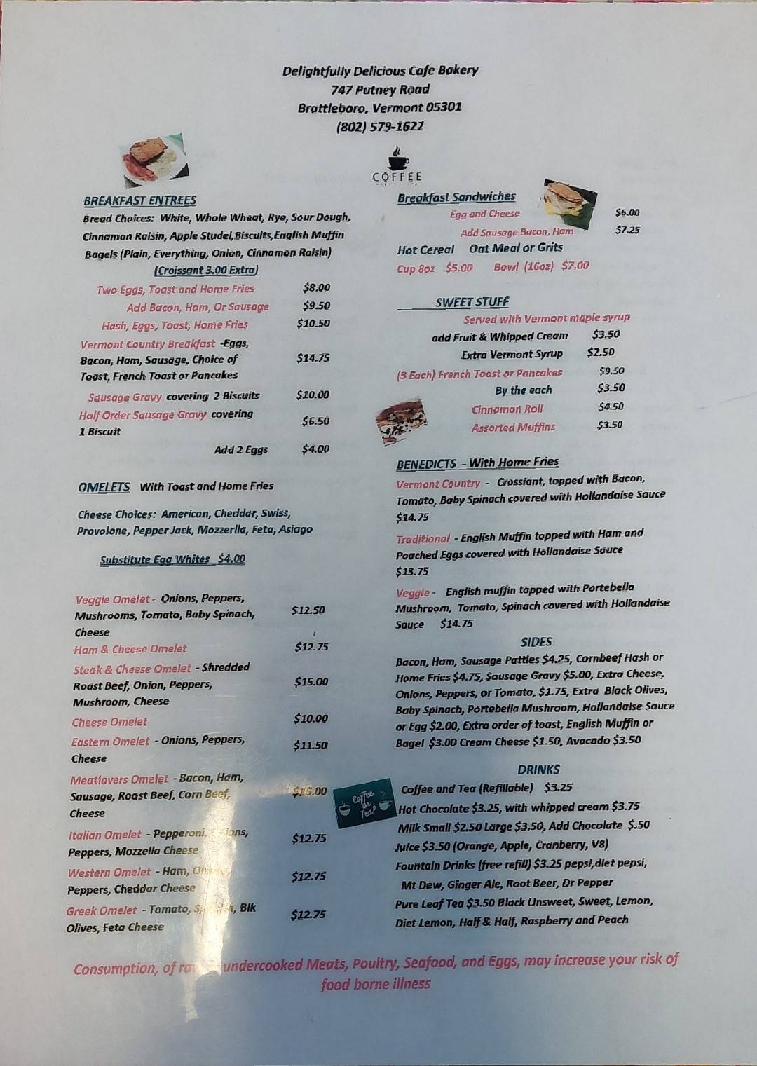 Menu at Delightfully Delicious Cafe, Brattleboro