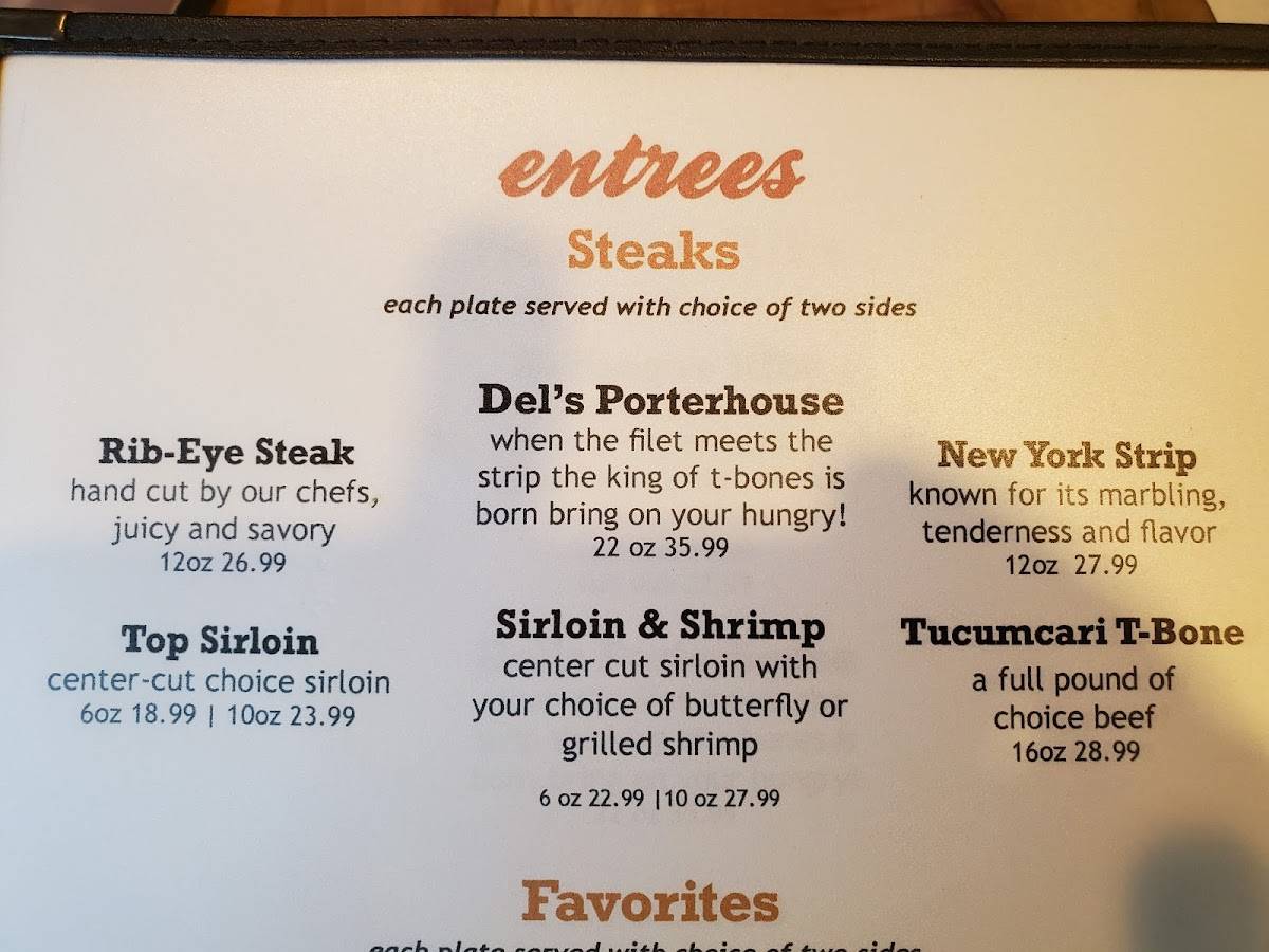 Menu at Del's Restaurant, Tucumcari