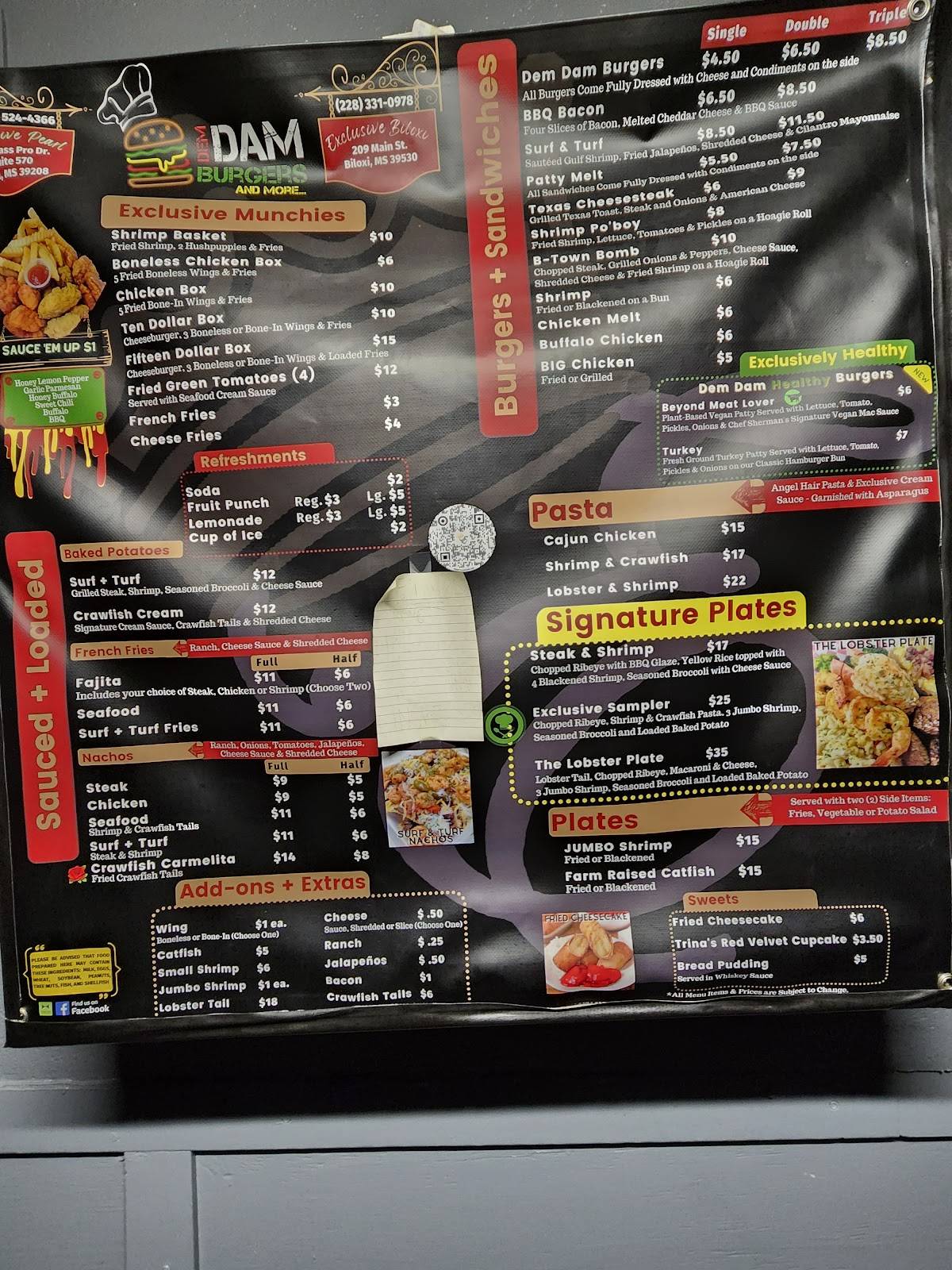 Menu at Dem Dam Burgers - Biloxi, Ms restaurant, Biloxi