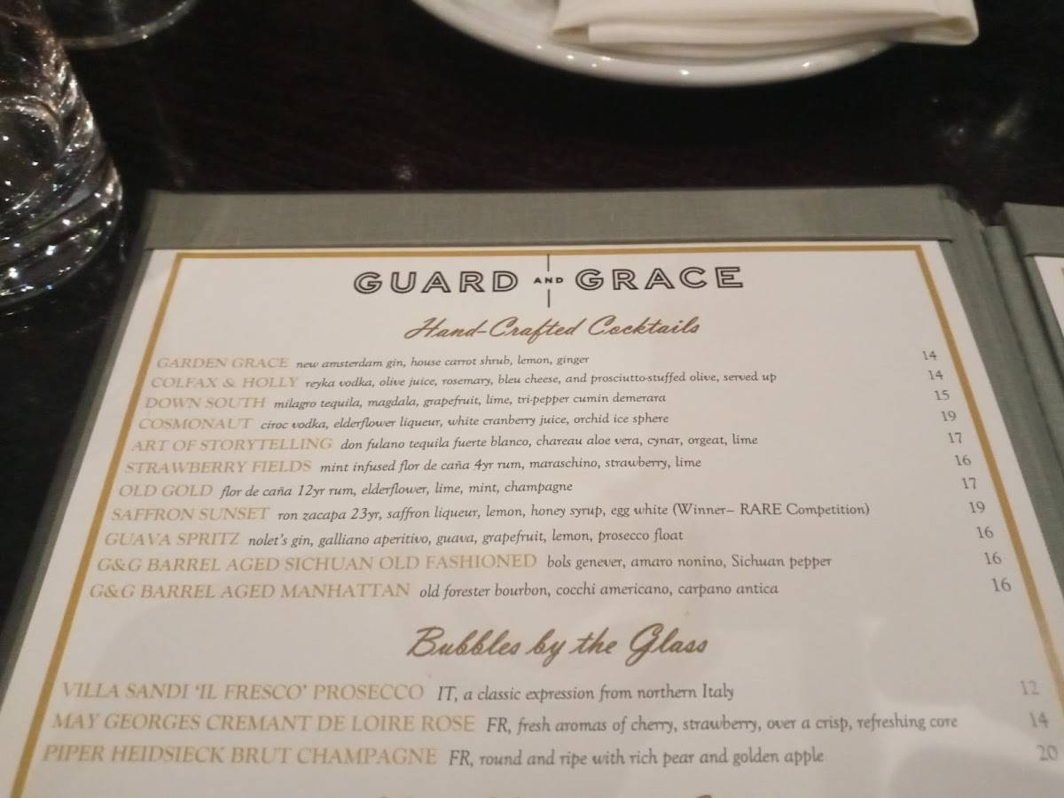 Menu at Guard and Grace steakhouse, Denver
