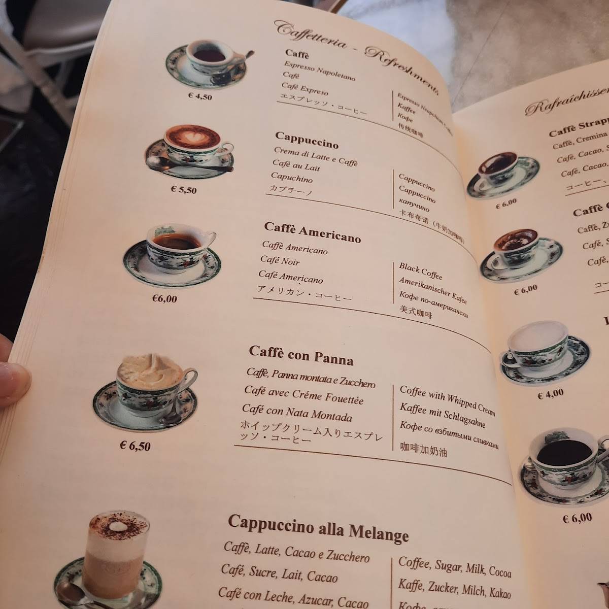 Menu da Gran Caffè Gambrinus caffè bar, Napoli, Via Chiaia