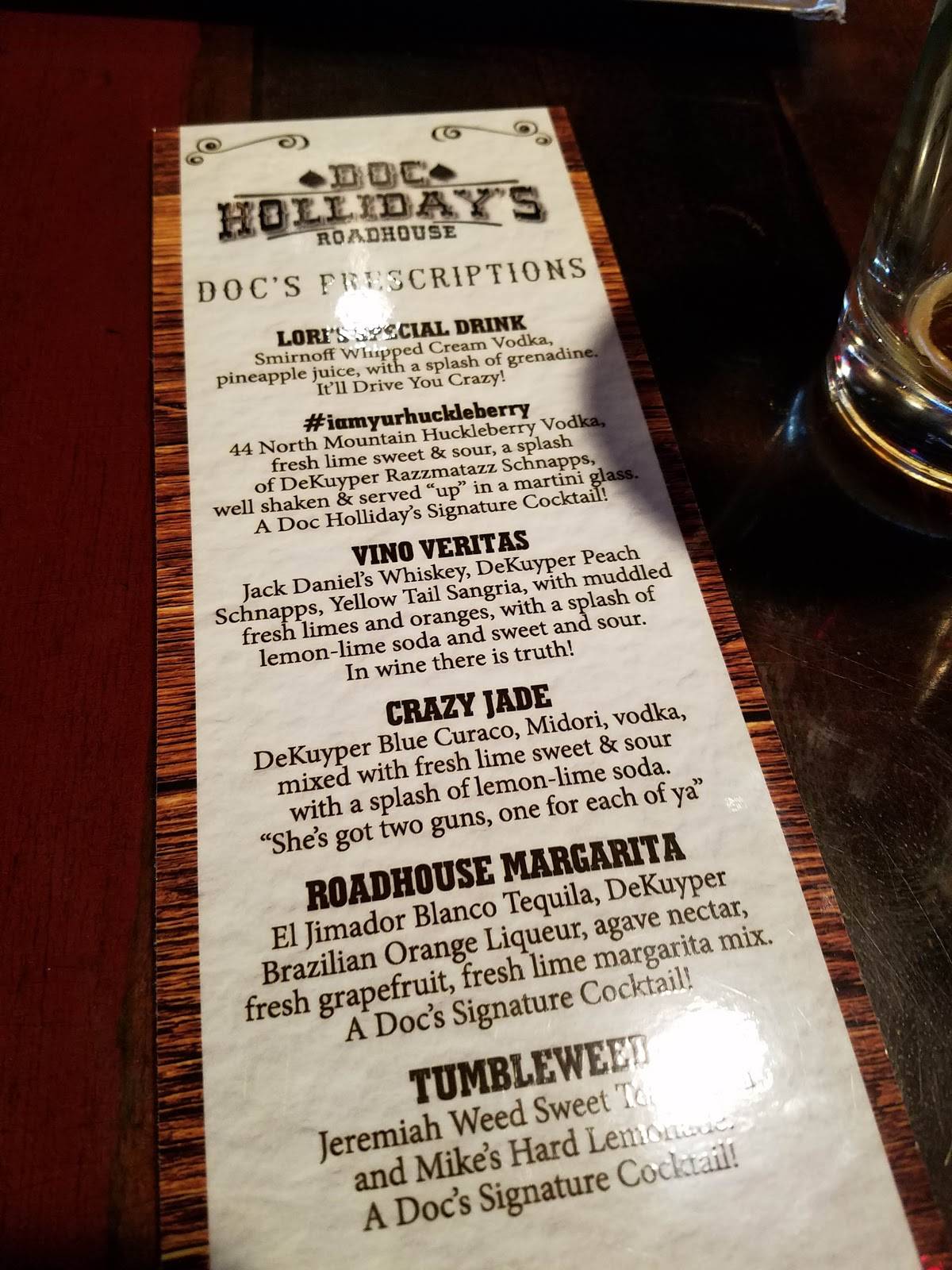 Menu at Doc Holliday's Roadhouse steakhouse, Williston