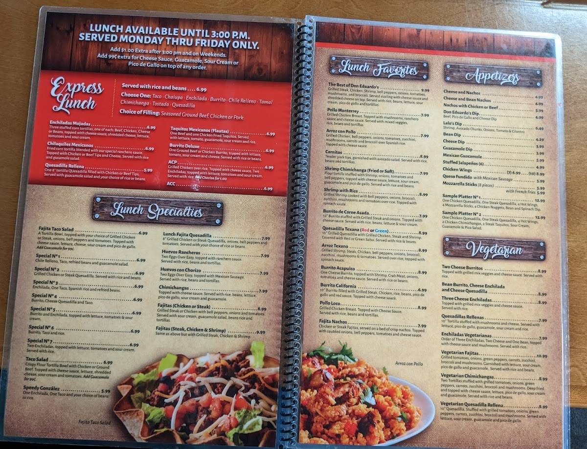 Menu at Don Eduardos Mexican Grill restaurant, Kingston