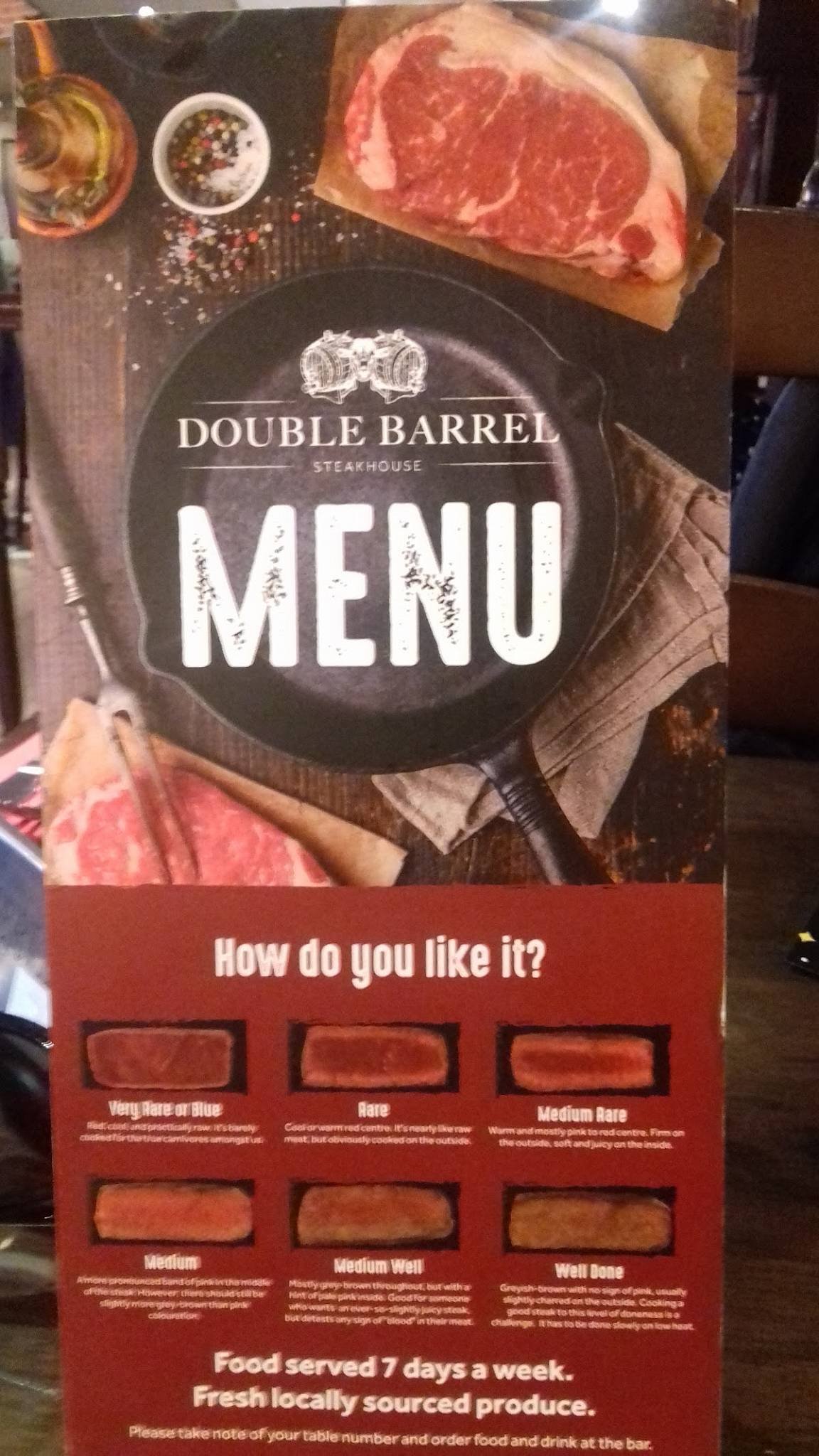 Menu at Double Barrel Steakhouse, Rotherham