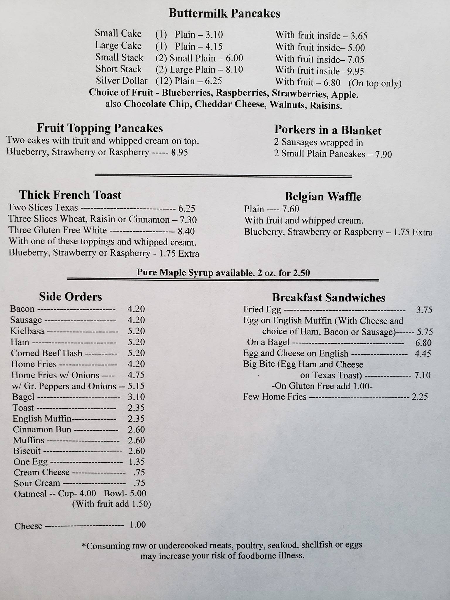 Menu at Downtown Diner restaurant, Augusta