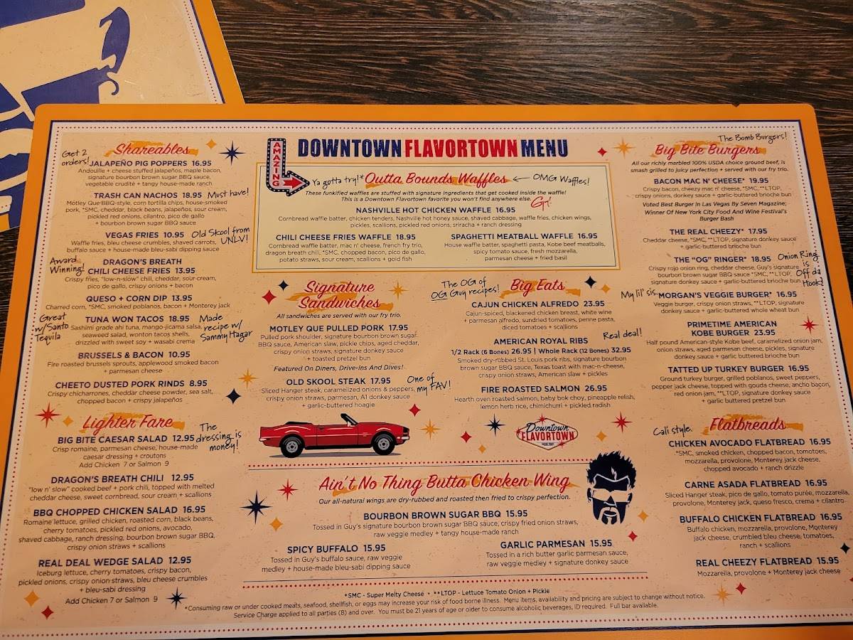 Menu at Downtown Flavortown restaurant, Pigeon Forge