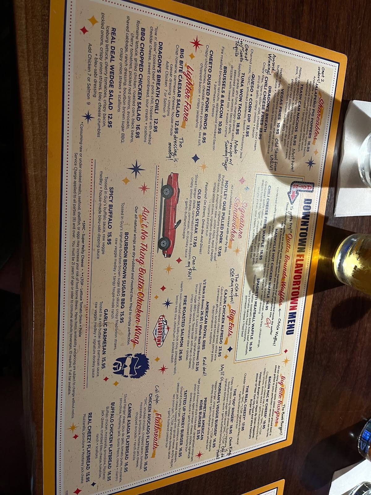 Menu at Downtown Flavortown restaurant, Pigeon Forge