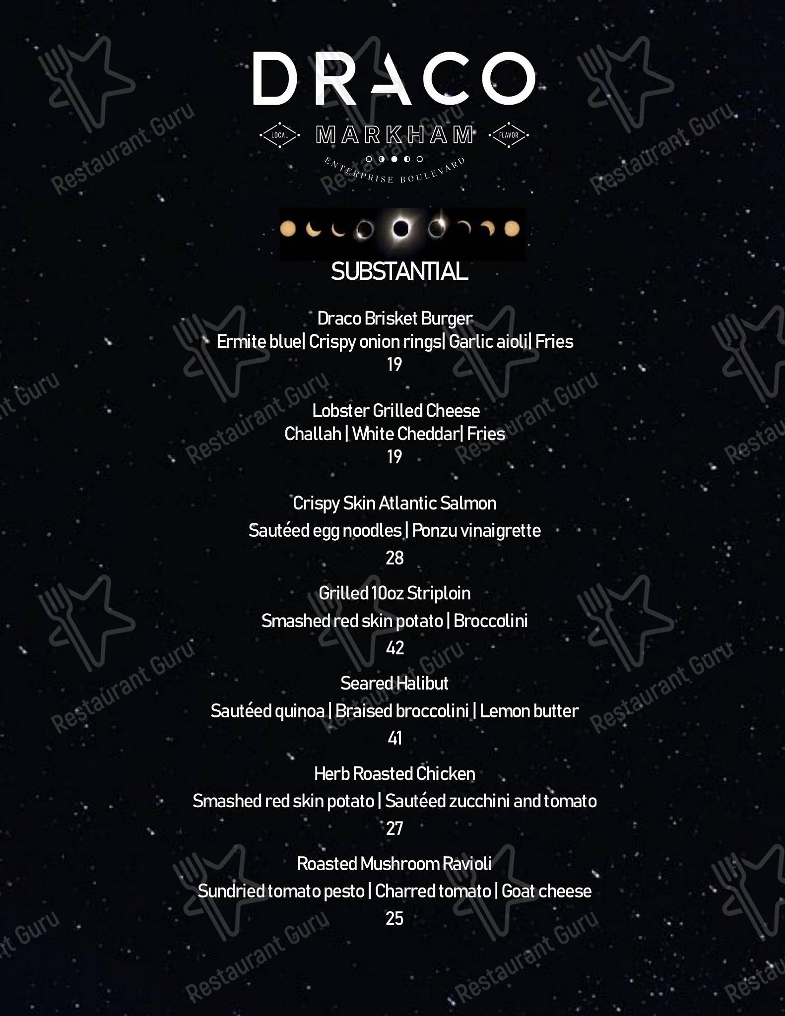 Menu at Draco Markham pub & bar, Markham