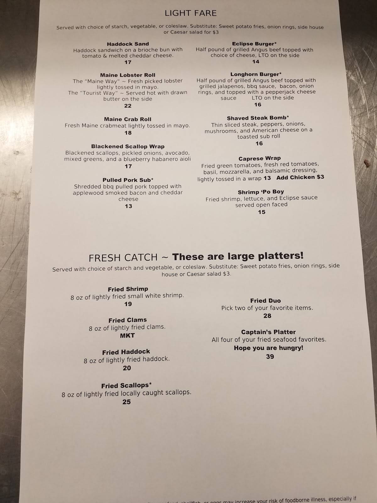 Menu at Dry Dock restaurant, Rockland, 273 Main St
