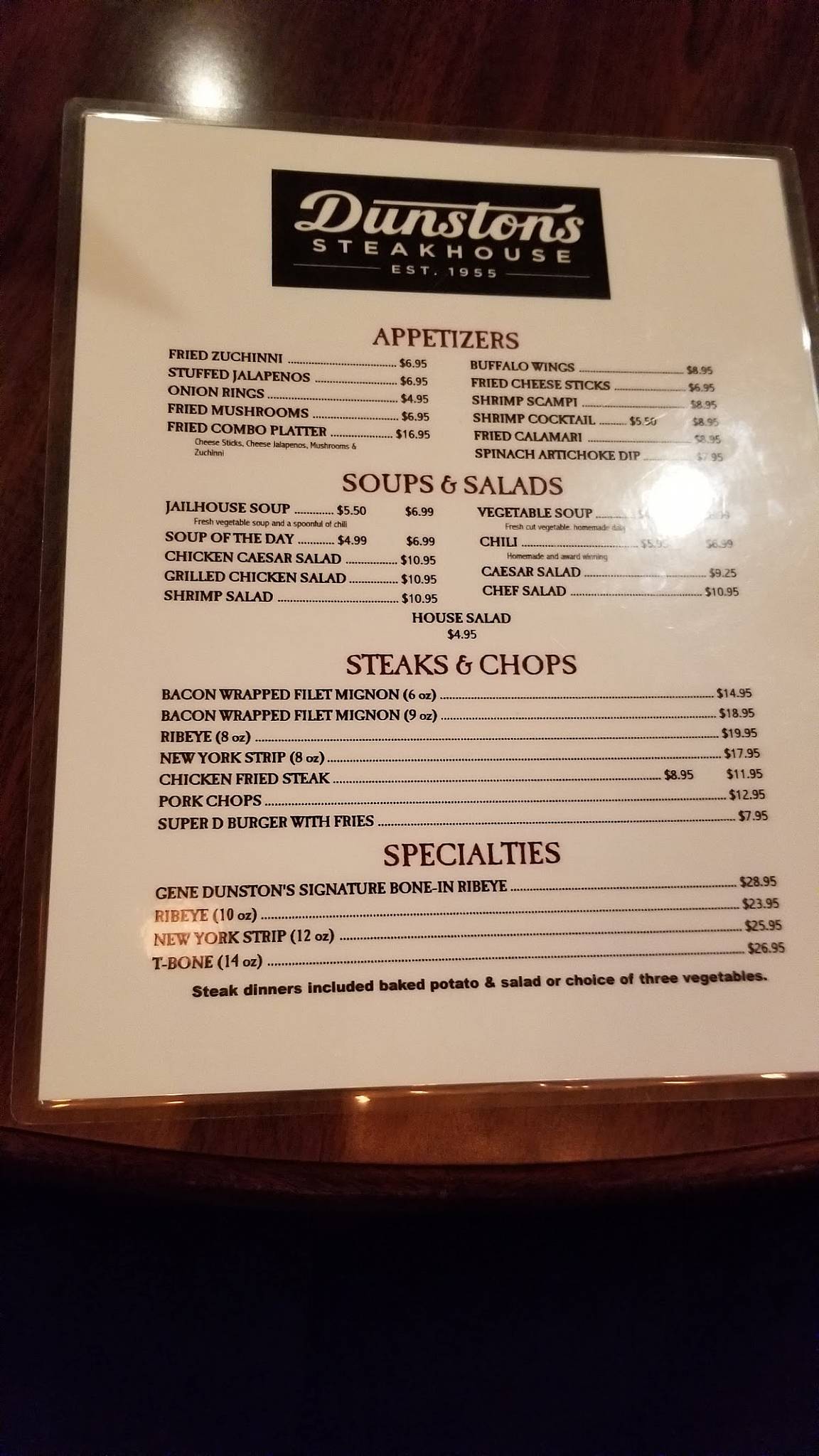 Menu at Dunston's Steak House steakhouse, Dallas, Harry Hines Blvd