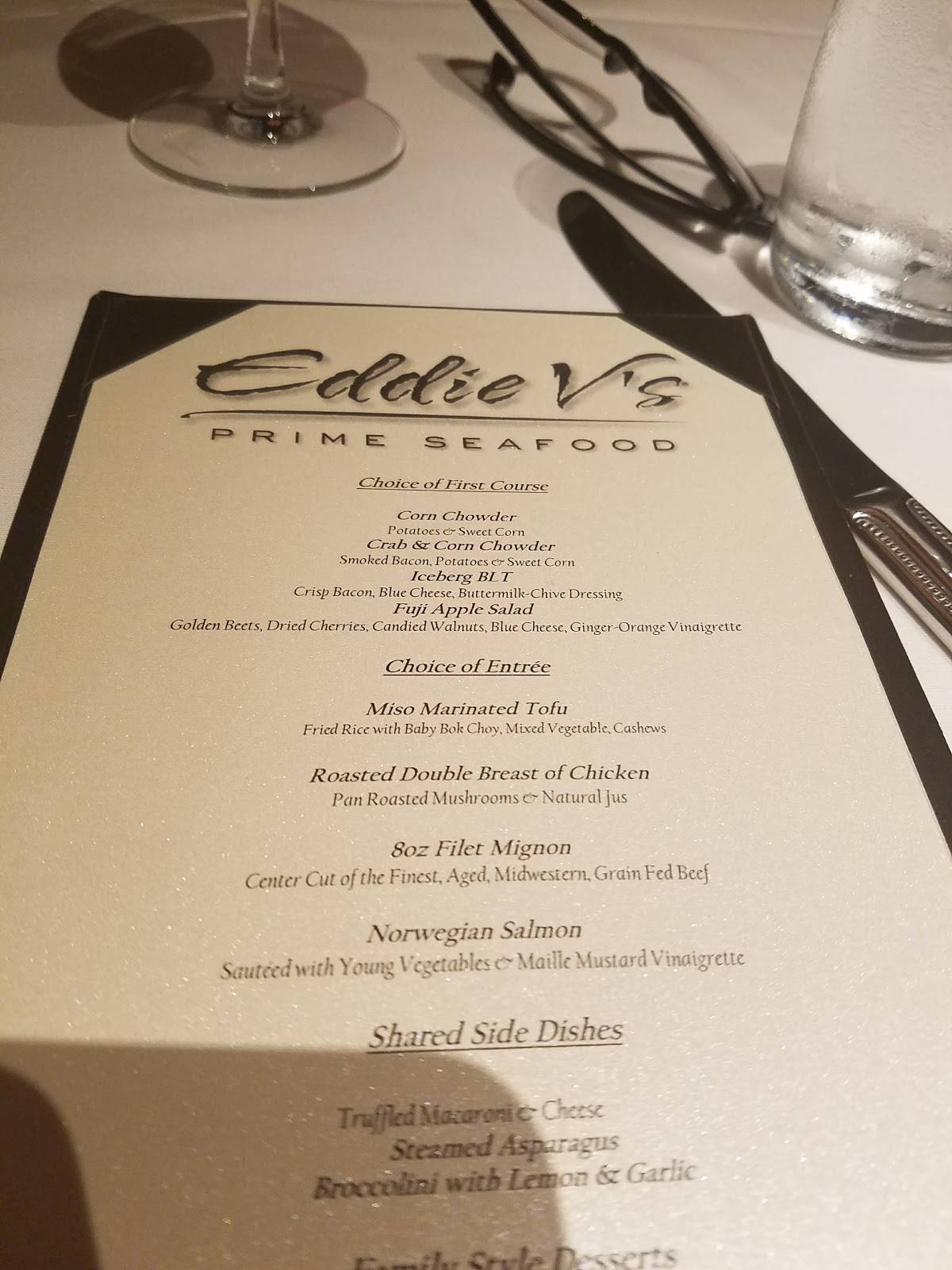 Menu at Eddie V's Prime Seafood steakhouse, Kansas City