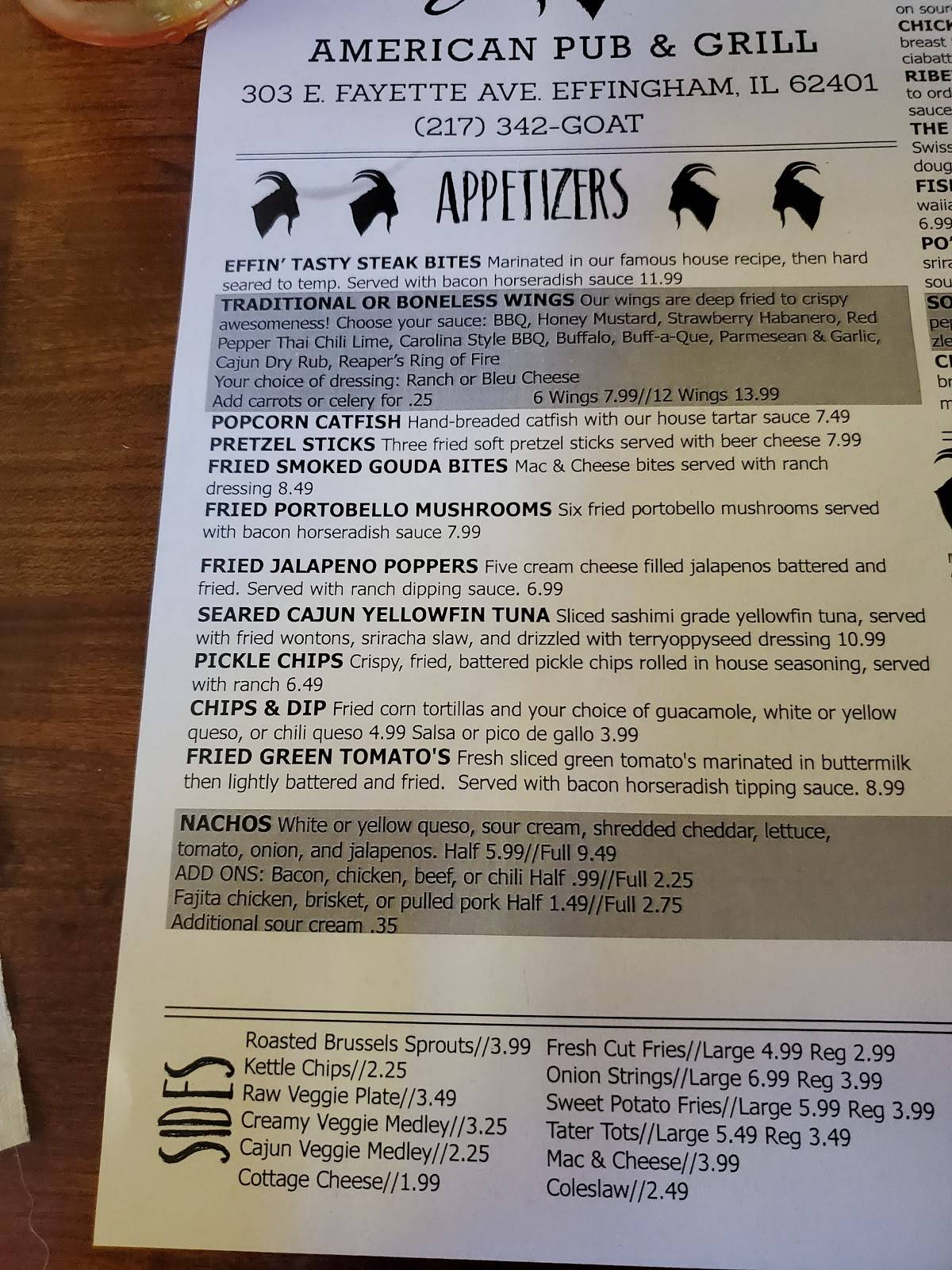 Menu at Gabby Goat American Pub & Grill, Effingham