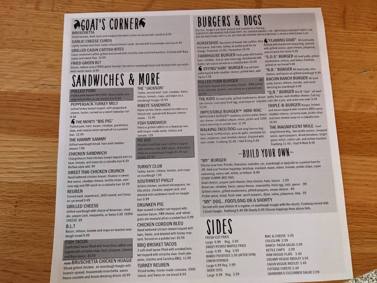 Menu at Gabby Goat American Pub & Grill, Effingham