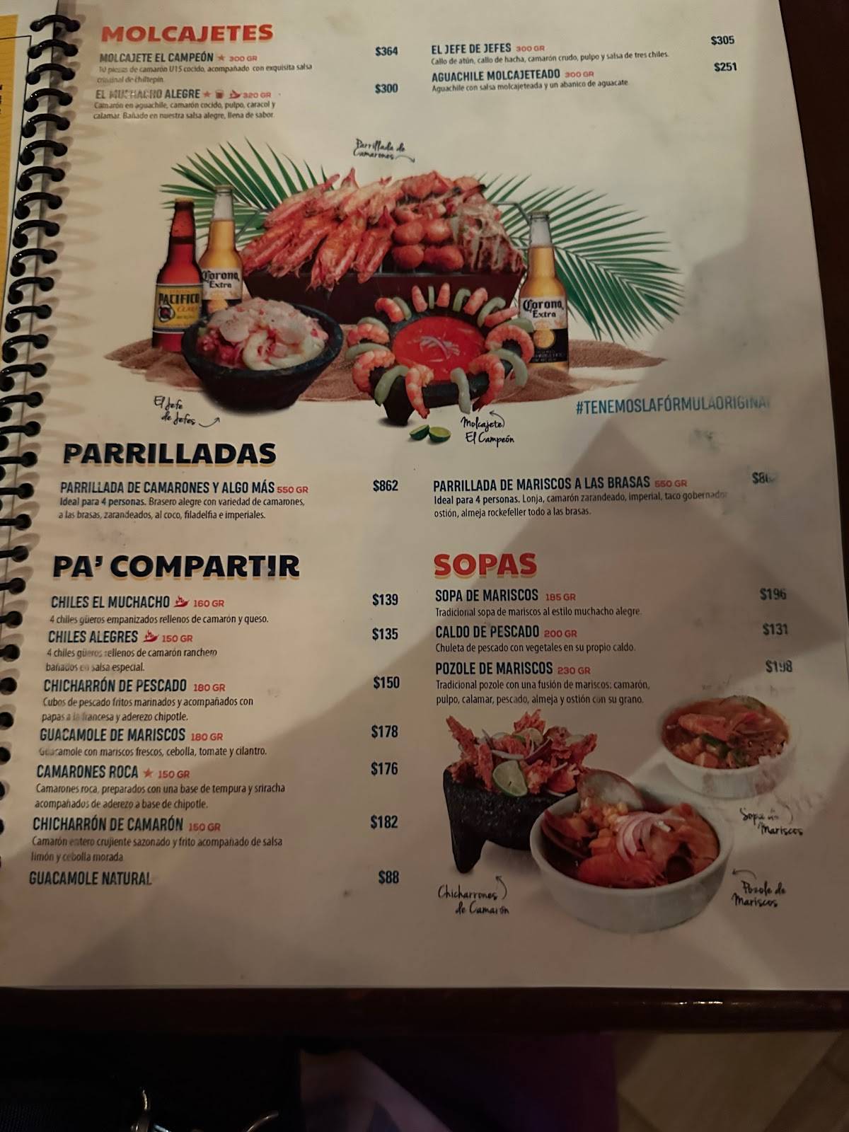 Carta del restaurante El Muchacho Alegre, Mazatlán, P.º Claussen 46-C