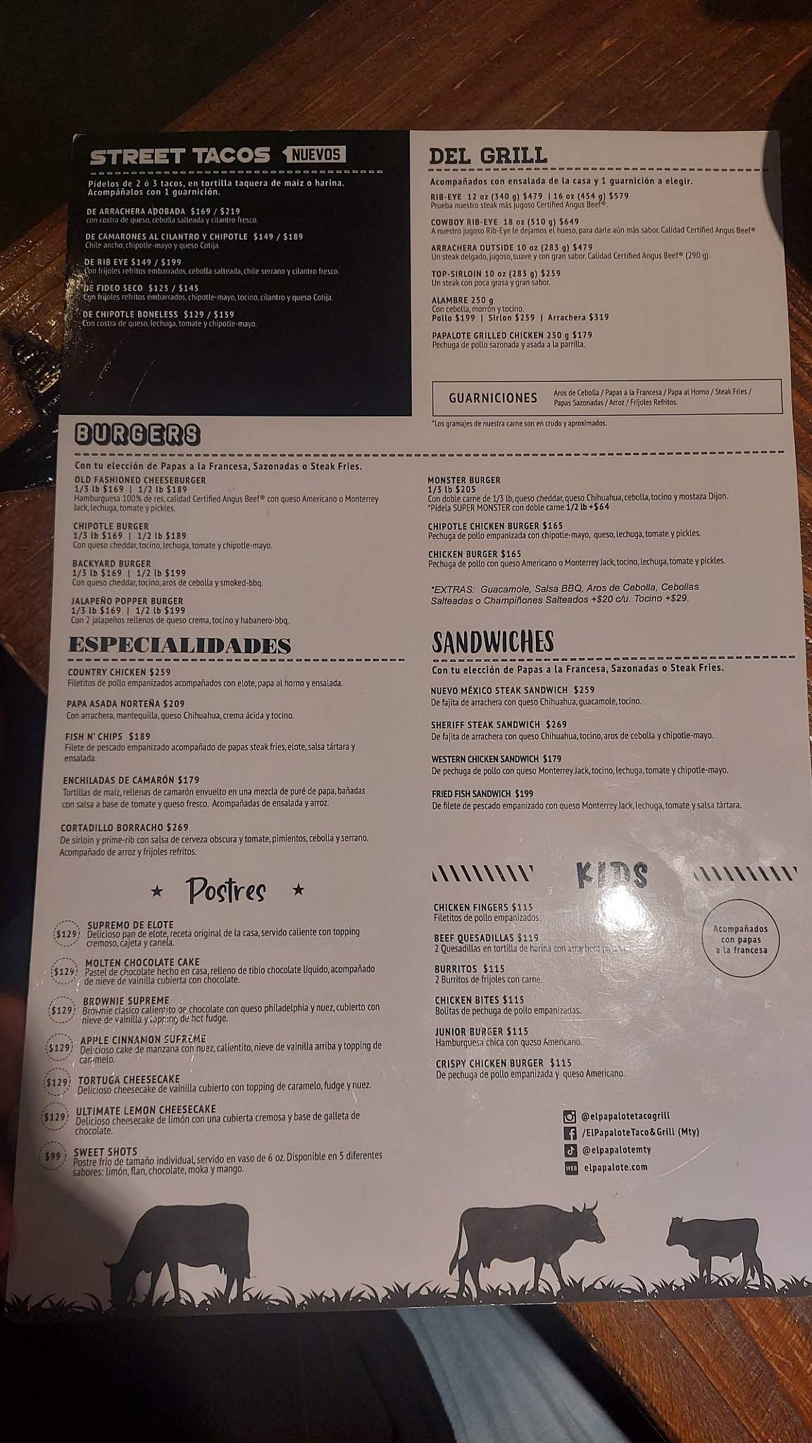 Carta del restaurante El Papalote Taco & Grill San Jerónimo, Monterrey ...
