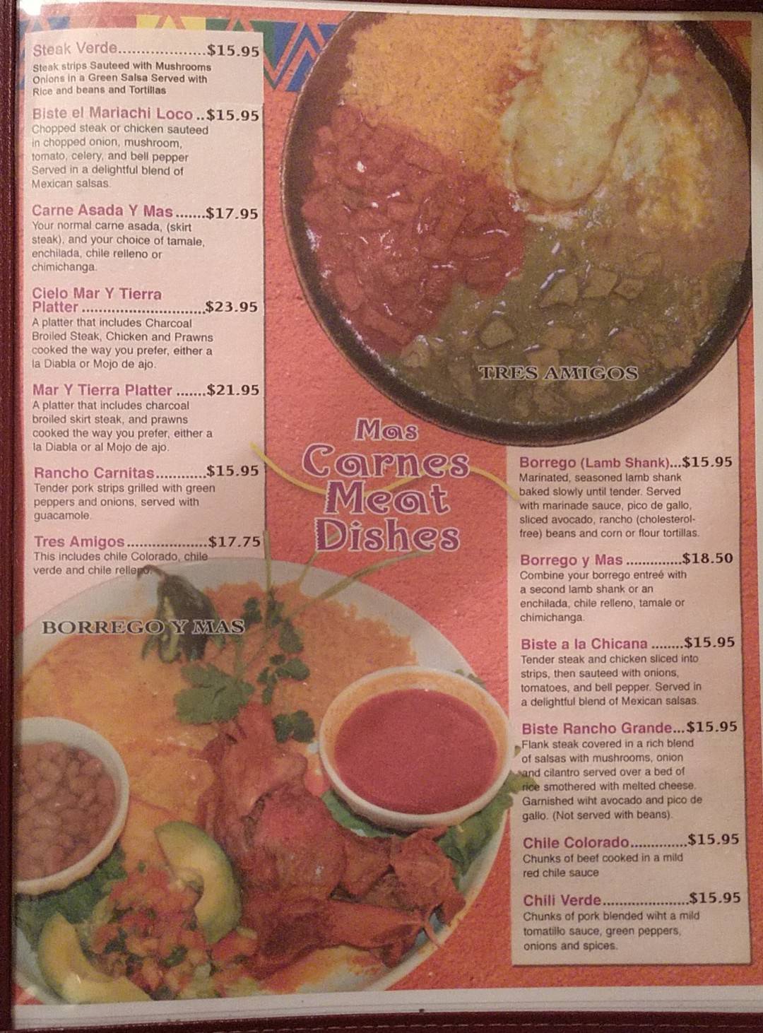 Menu at El Rancho Viejo restaurant, Battle Ground