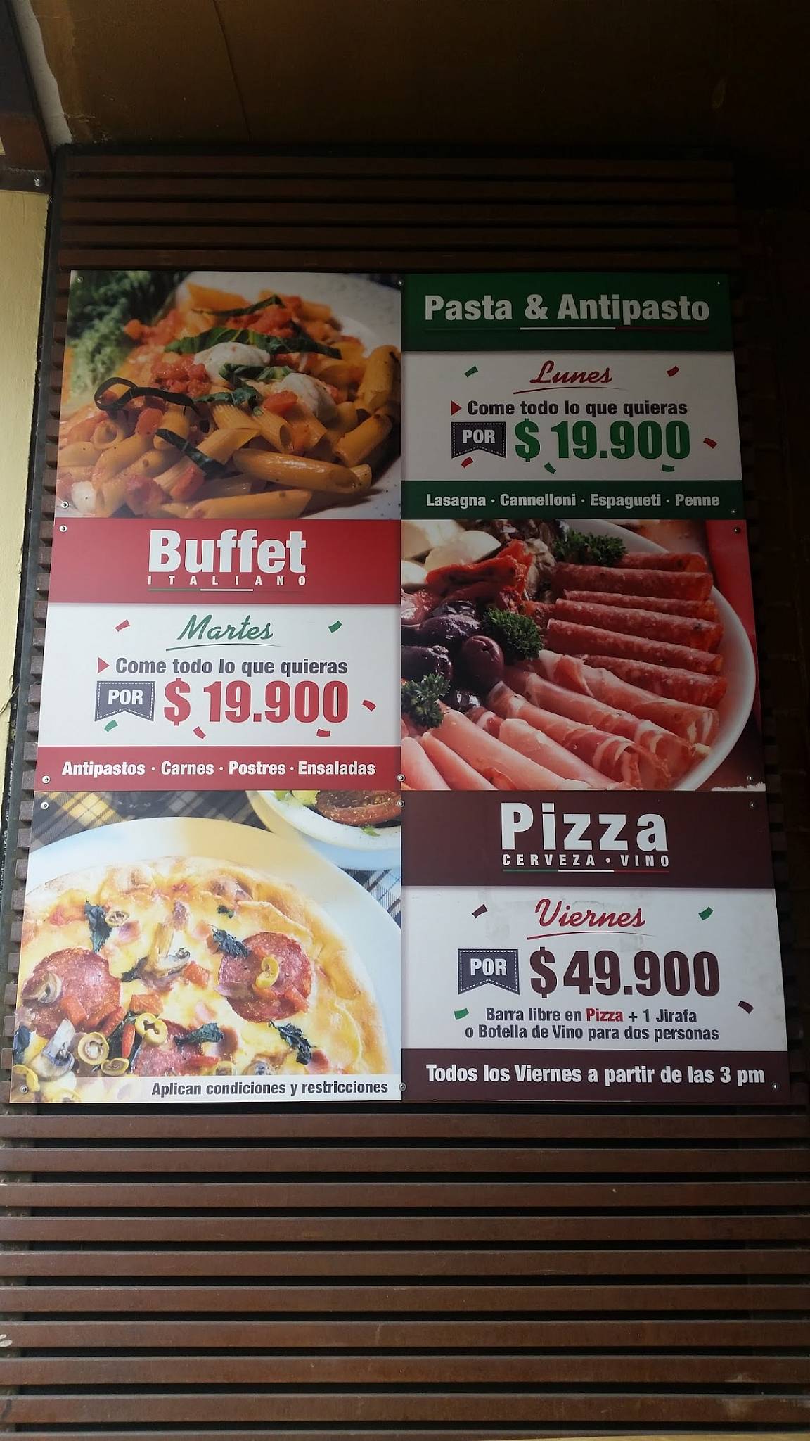 Carta del restaurante El Sol del Nápoles, Bogotá, Cl. 98a #69b-55