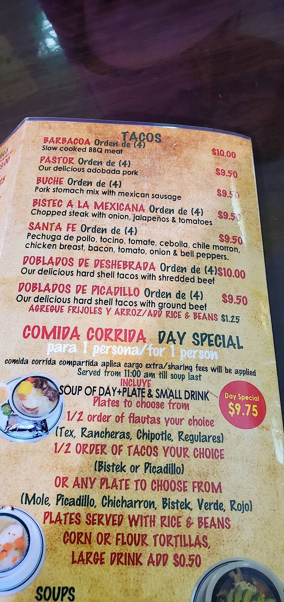 Menu at El Taquito restaurant, El Paso, Airway Blvd