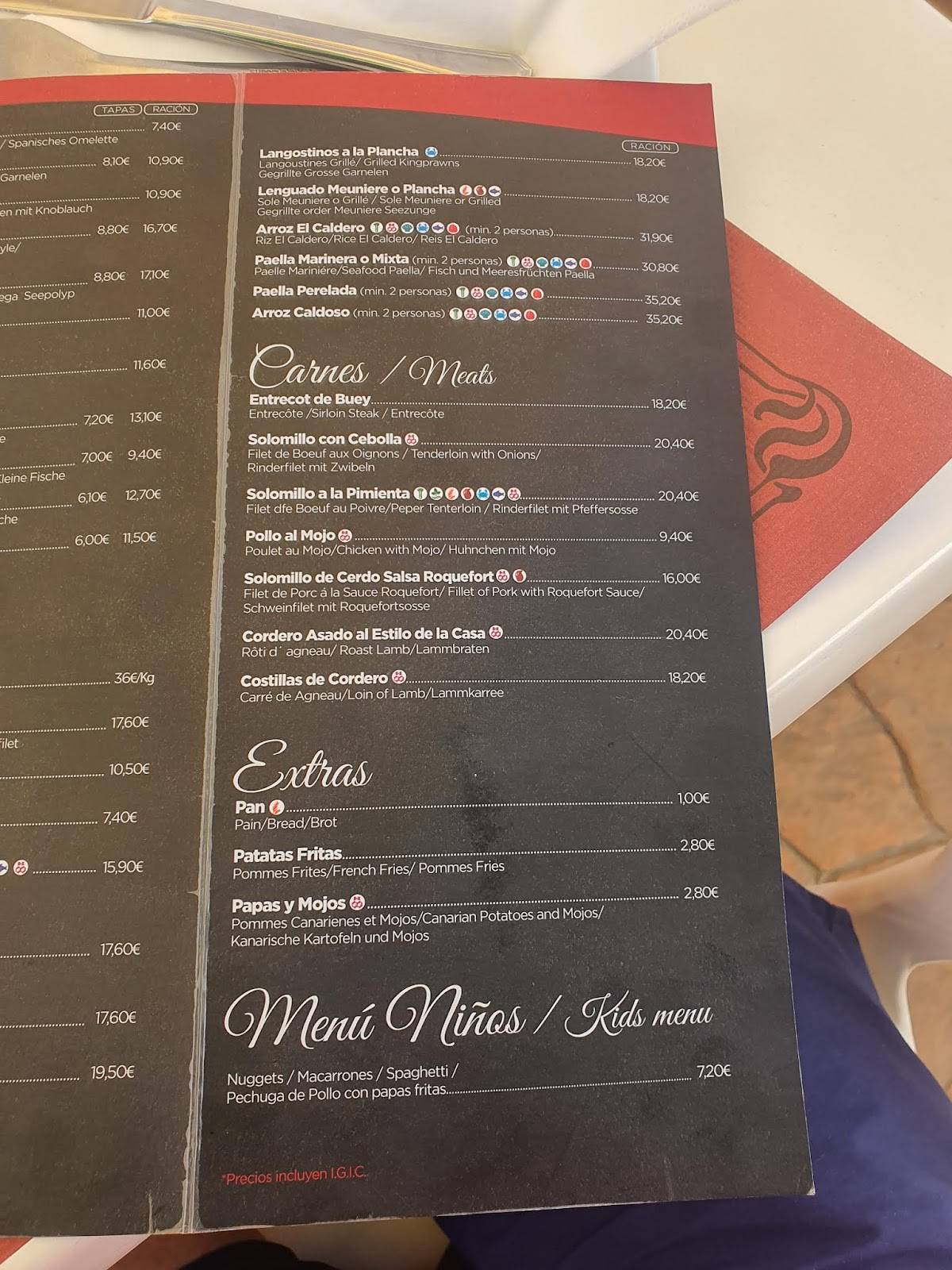 Menu at El caldero restaurant, Adeje, C. El Cabezo
