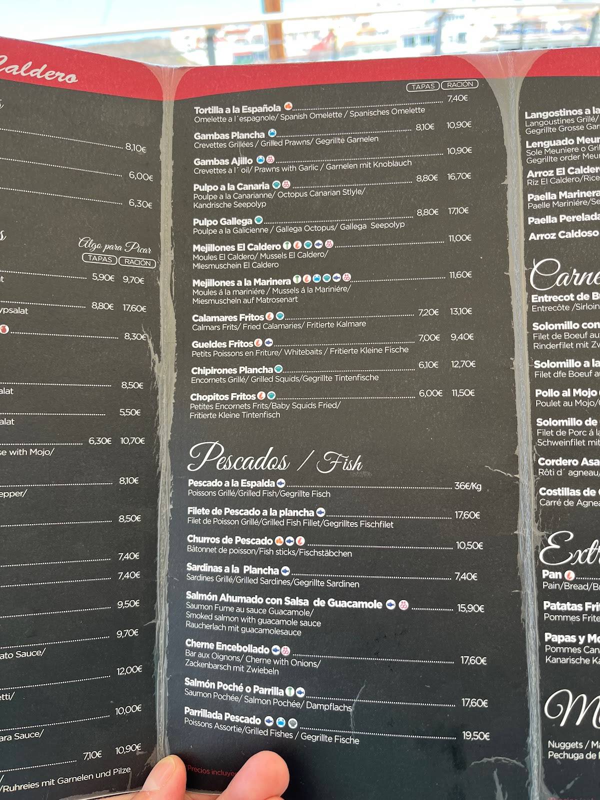 Menu at El caldero restaurant, Adeje, C. El Cabezo