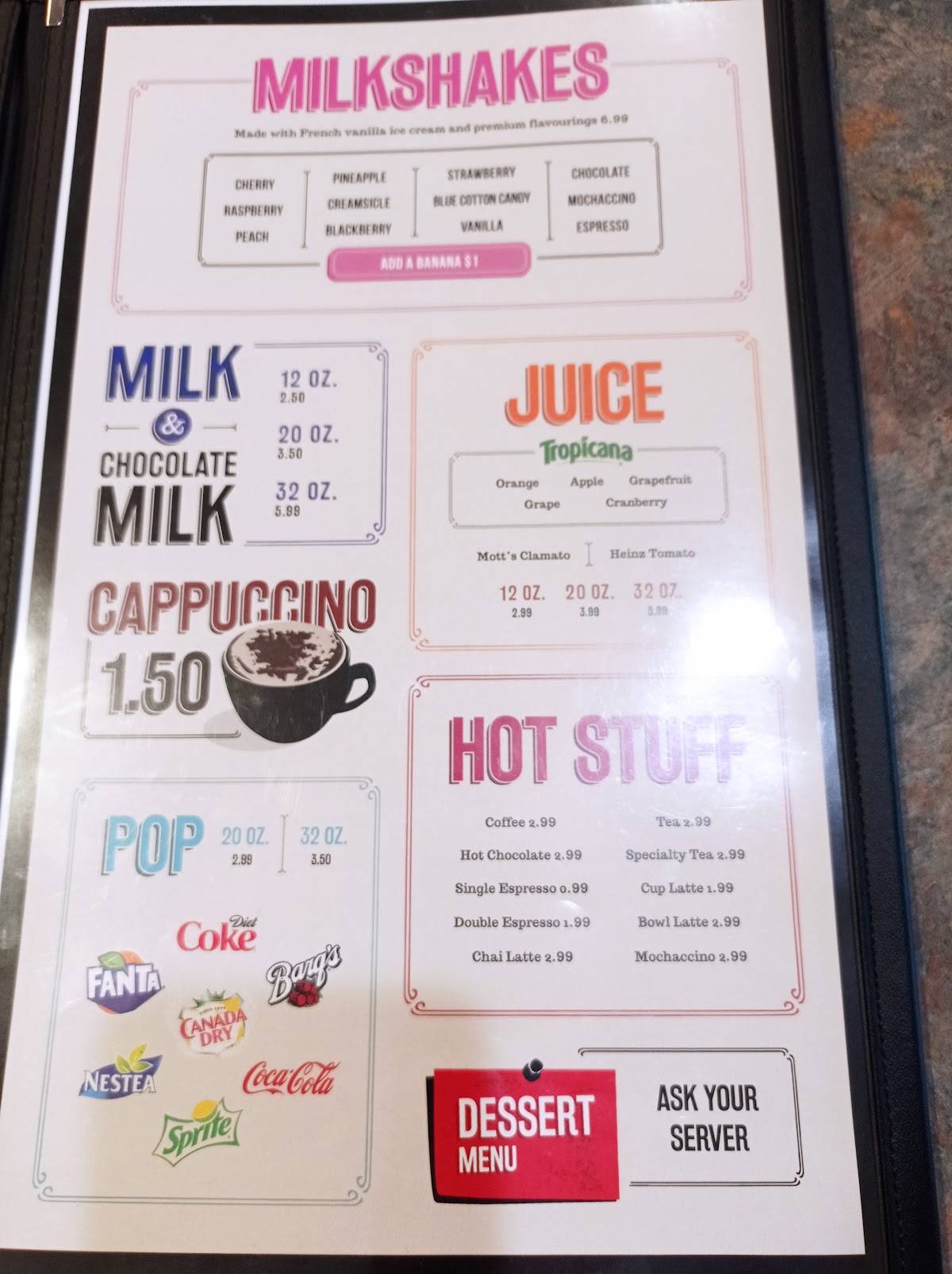 Menu at Elgin Street Diner restaurant, Ottawa, 374 Elgin St