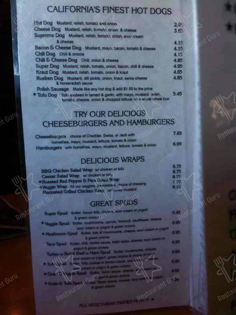 Menu at Ellie's Mutt Hut restaurant, Ukiah