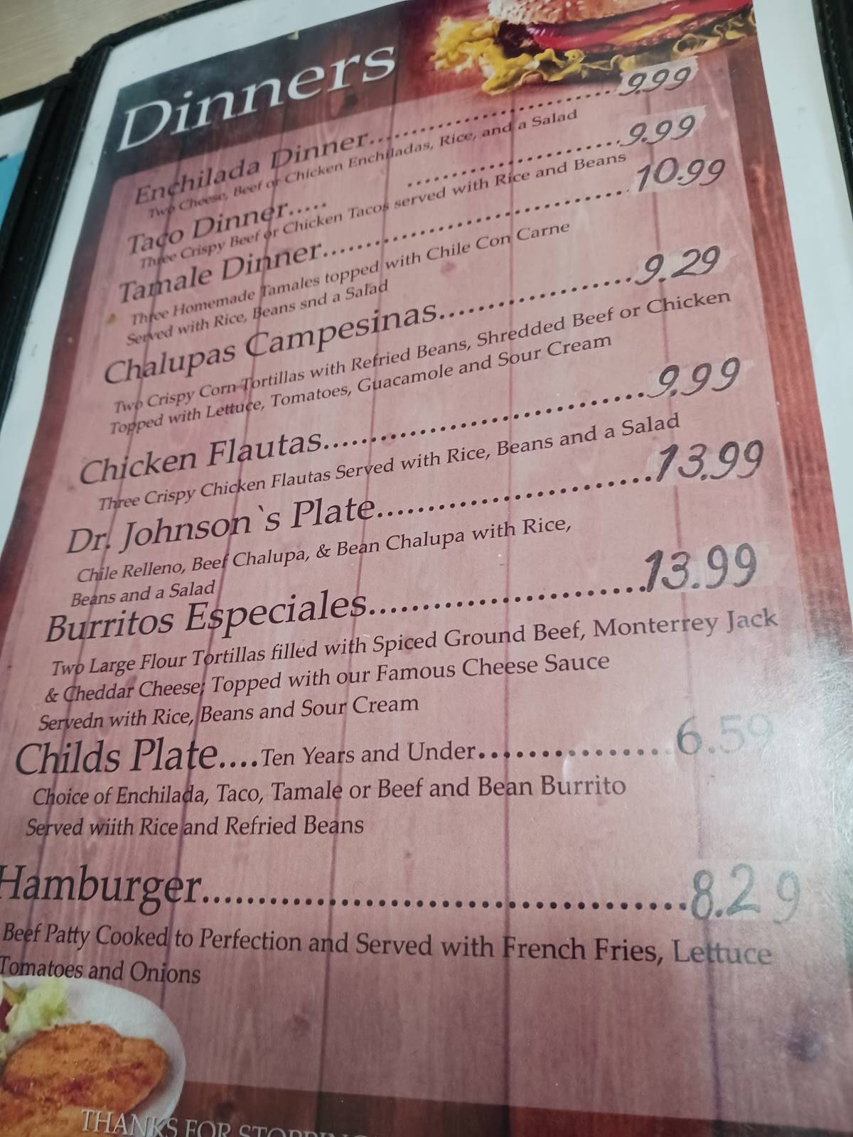 Menu at Emilio's Mexican Restaurant, Brownwood
