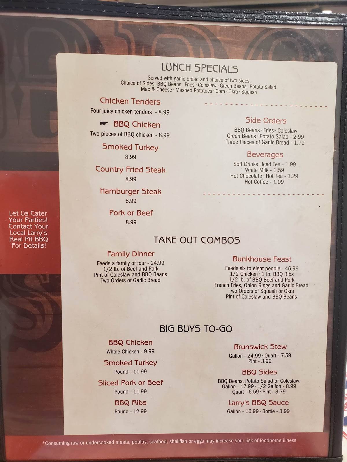 Menu at Larry's Real Pit Bar-B-Q, Enterprise