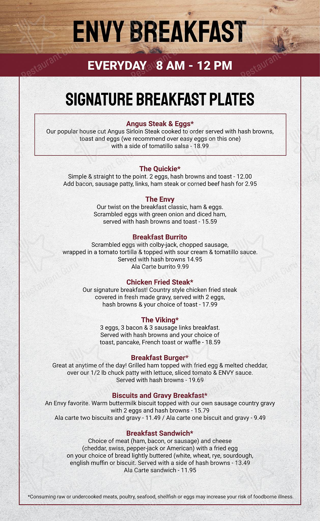 Menu at Envy Bar and Grill, Poulsbo
