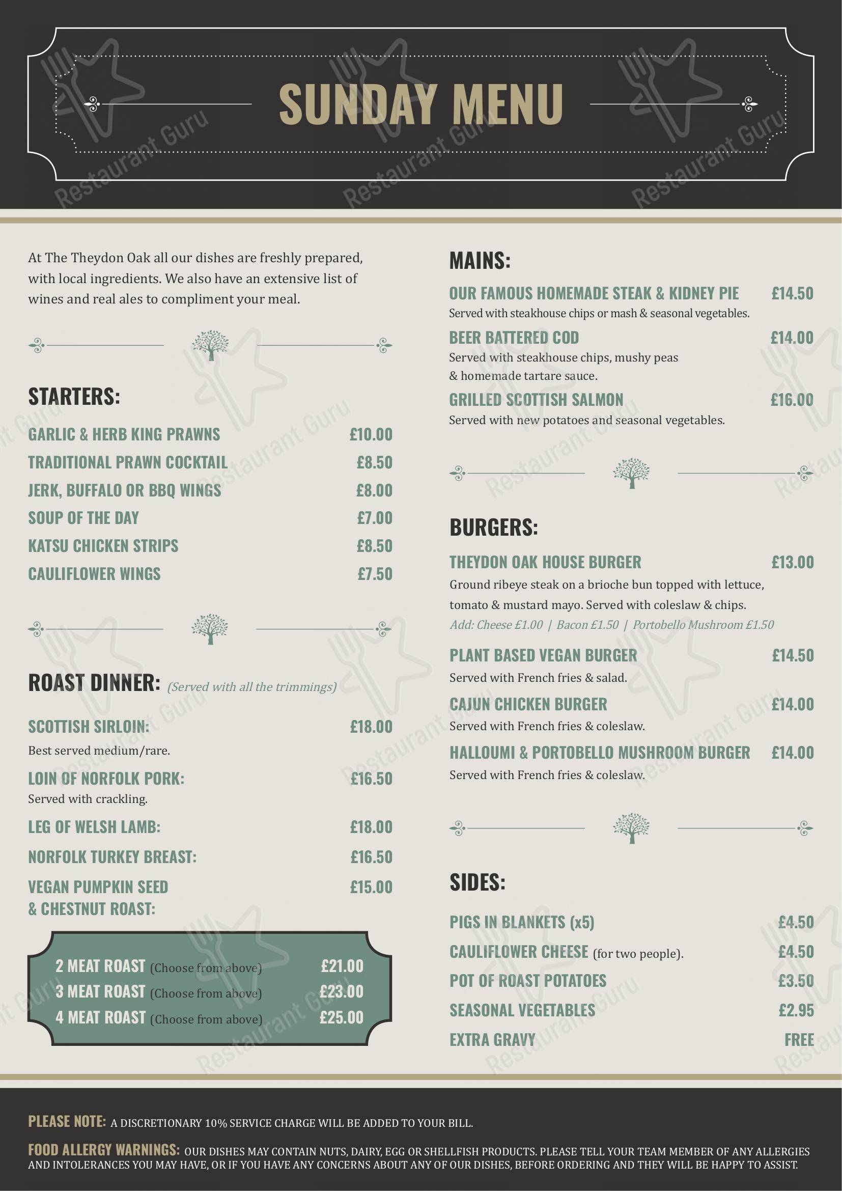 Menu at Theydon Oak Village Pub & Dining, Epping