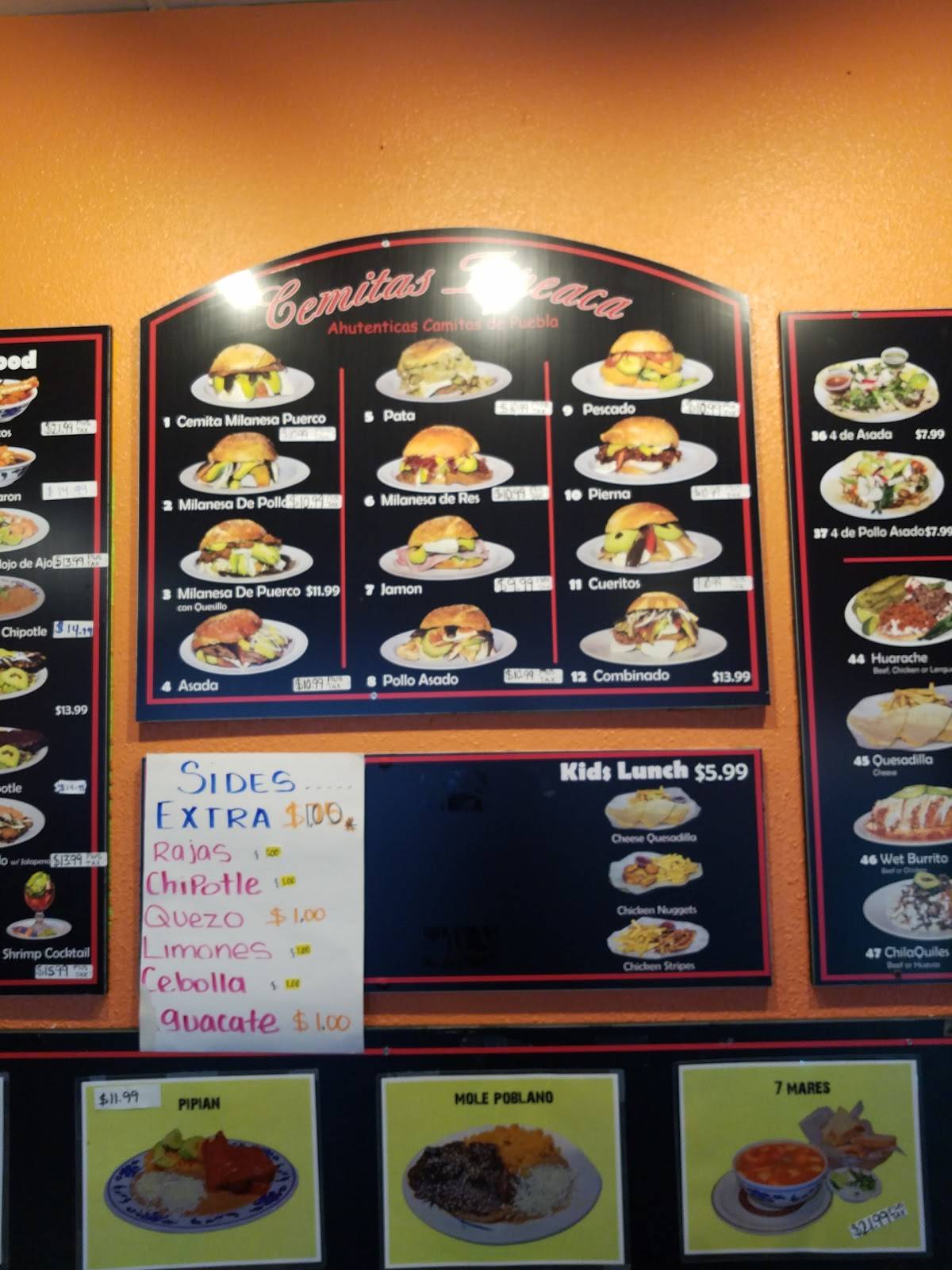 Menu at Cemitas Tepeaca restaurant, Everett