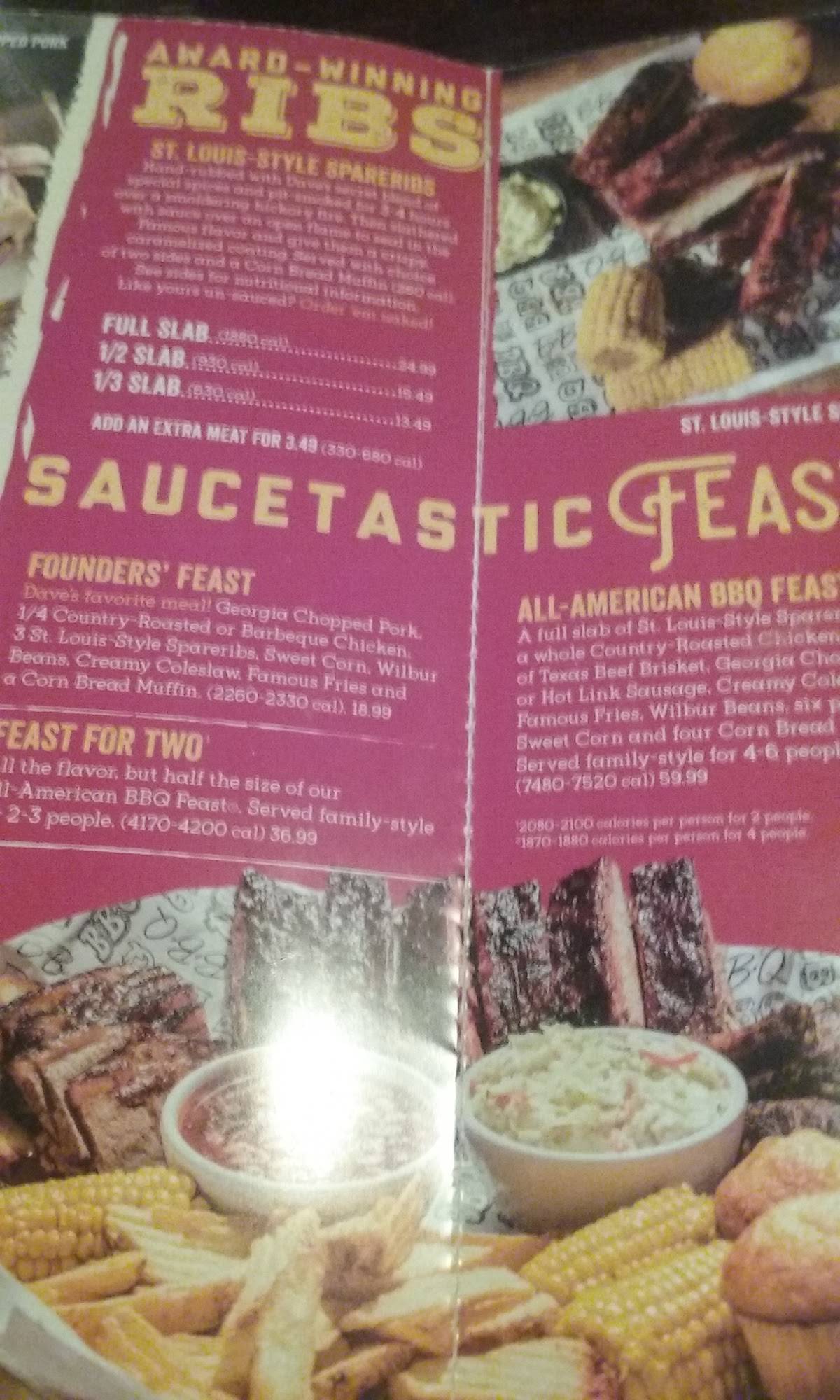Menu at Famous Dave's Bar-B-Que, El Paso, George Dieter Dr