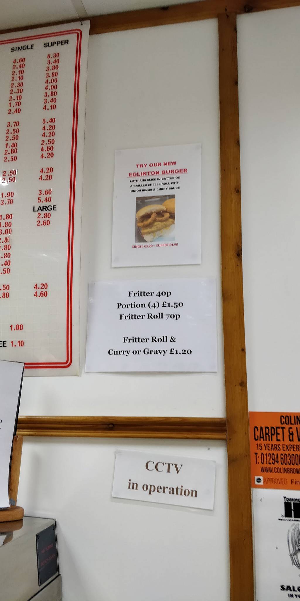 Menu at Eglinton Diner Fish Fry cafe, Saltcoats