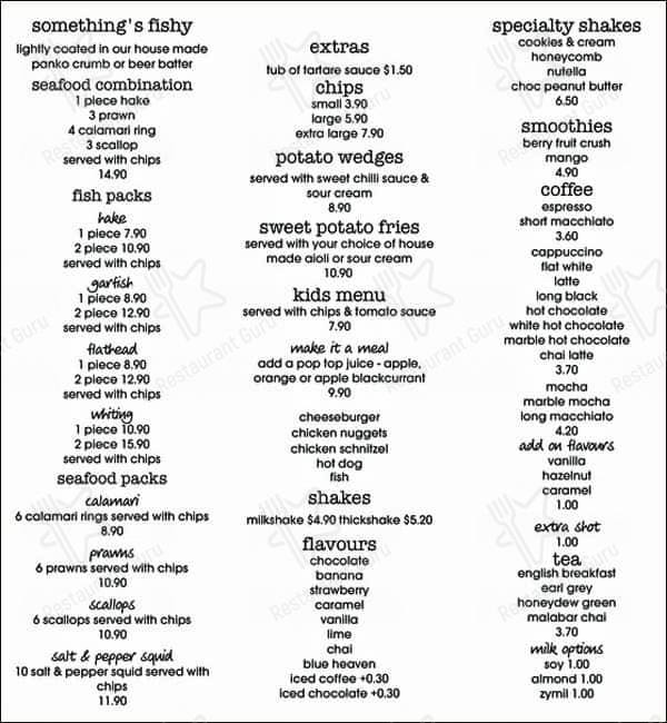 Menu at Esculent fast food, Old Reynella