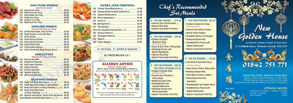 Menu at New Golden House fast food, Thetford